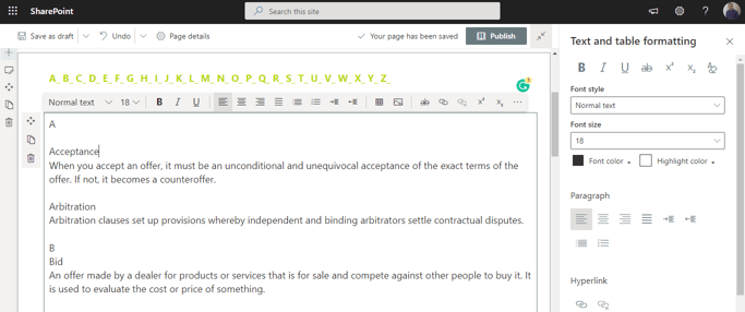 How To Create a Glossary Page in SharePoint